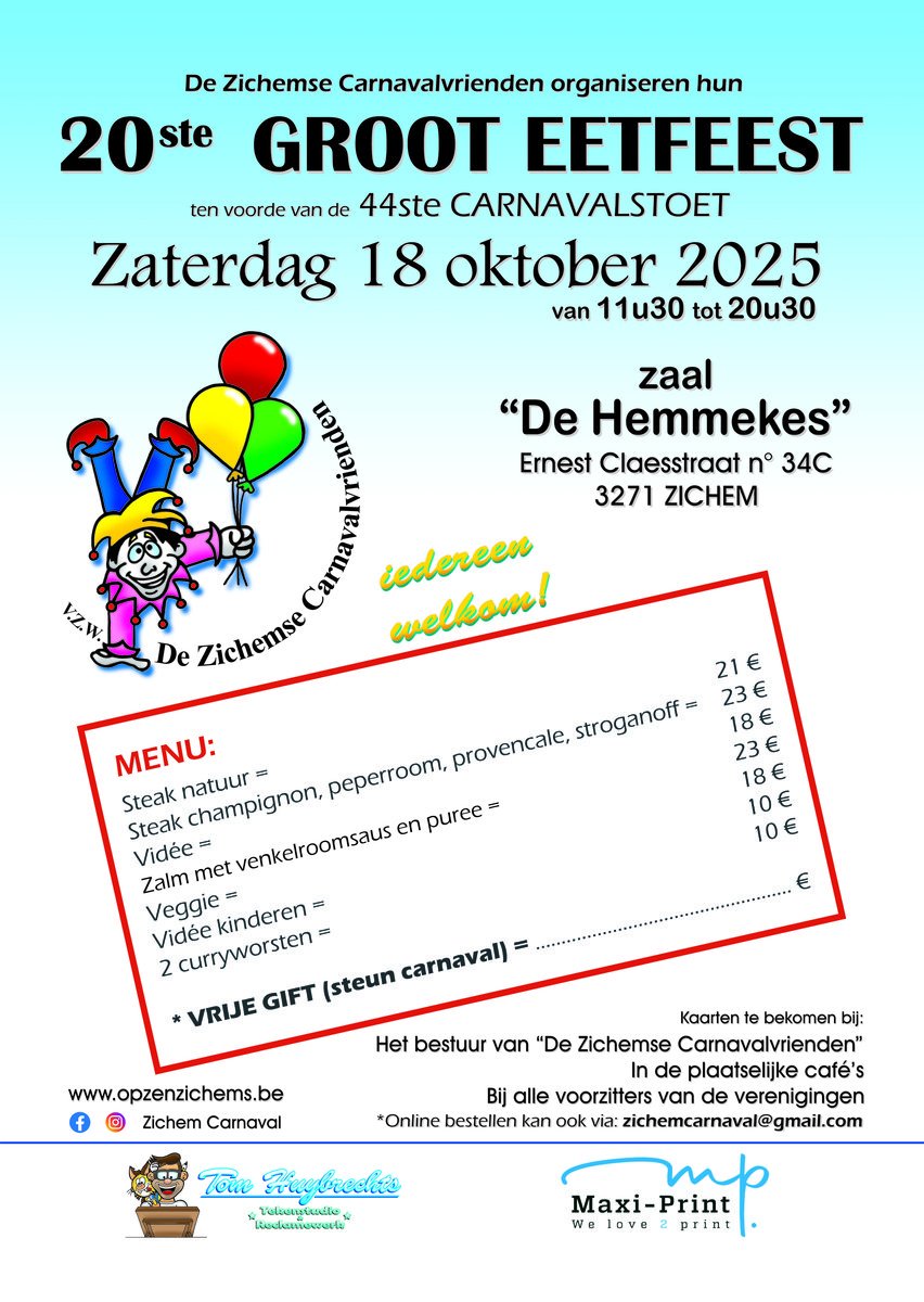 Ontspanning Animatie, Feestjes,..: 20ste Groot Eetfeest t.v.v. de 44ste ...