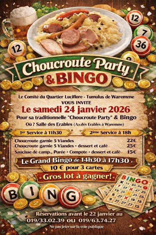 Soirées Souper + soirée: Choucroute-Bingo Party du Tumulus - Waremme ...